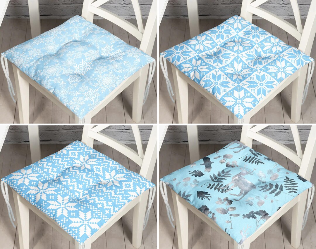 Light Blue Snowflake Chair Pads Christmas Elk Puffy Seat - Etsy