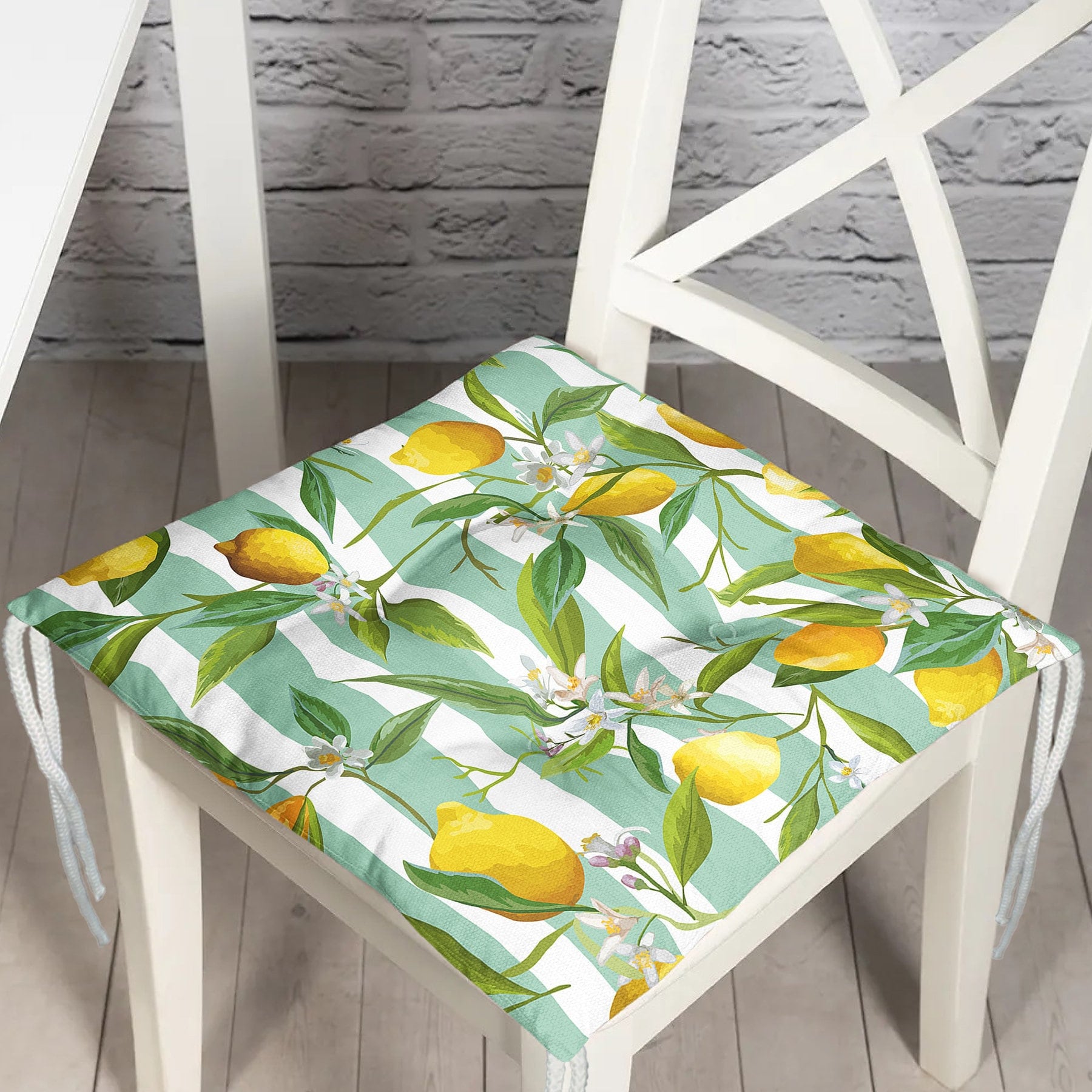 Lemon Pattern Chair Cushion, Citrus Chair Pads, Bright Garden Seat Pads ...
