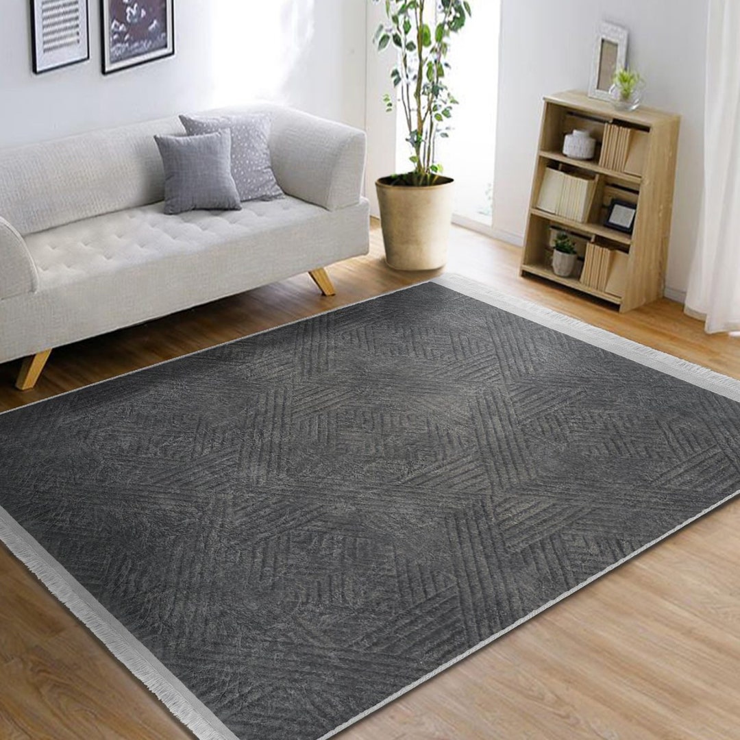 Gray Geometric Area Rug, Modern Non-slip Carpet, Handwoven Pattern ...