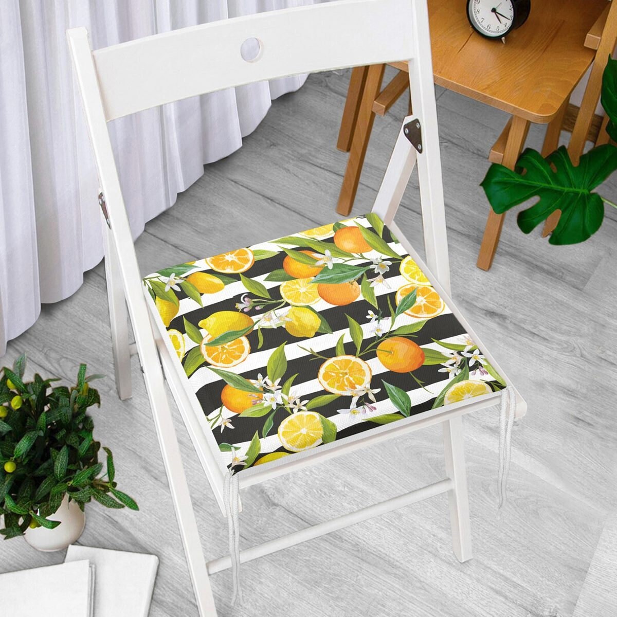 Yellow Lemon Chair Cushions With Ties Lemon Theme Kitchen - Etsy
