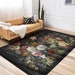 Black Rug With Flower, Pink Roses Non Slip Carpet, Stylish Washable ...