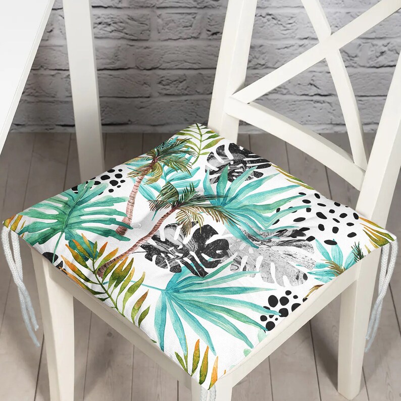 Palmetto Fan & Areca Palm Leaves Puffy Chair Pads, Summer Tropical Seat ...