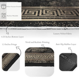 Greek Key Area Rug, Luxury Soft Living Room Rug, Gold Bordered Non-slip ...