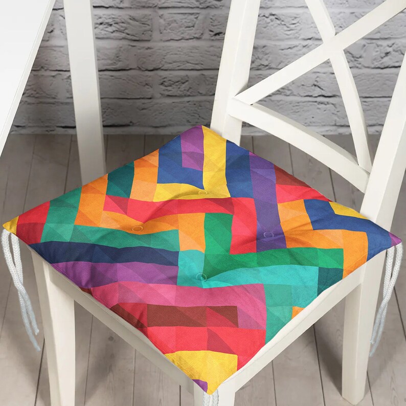 Outdoor Chair Cushions: Multicolored Triangle Design - Soft & Secure - Etsy