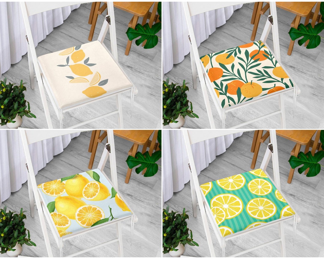 Lemon Pattern Seat Pads, Cozy Yellow Accent Porch Chair Pad, Lemon ...