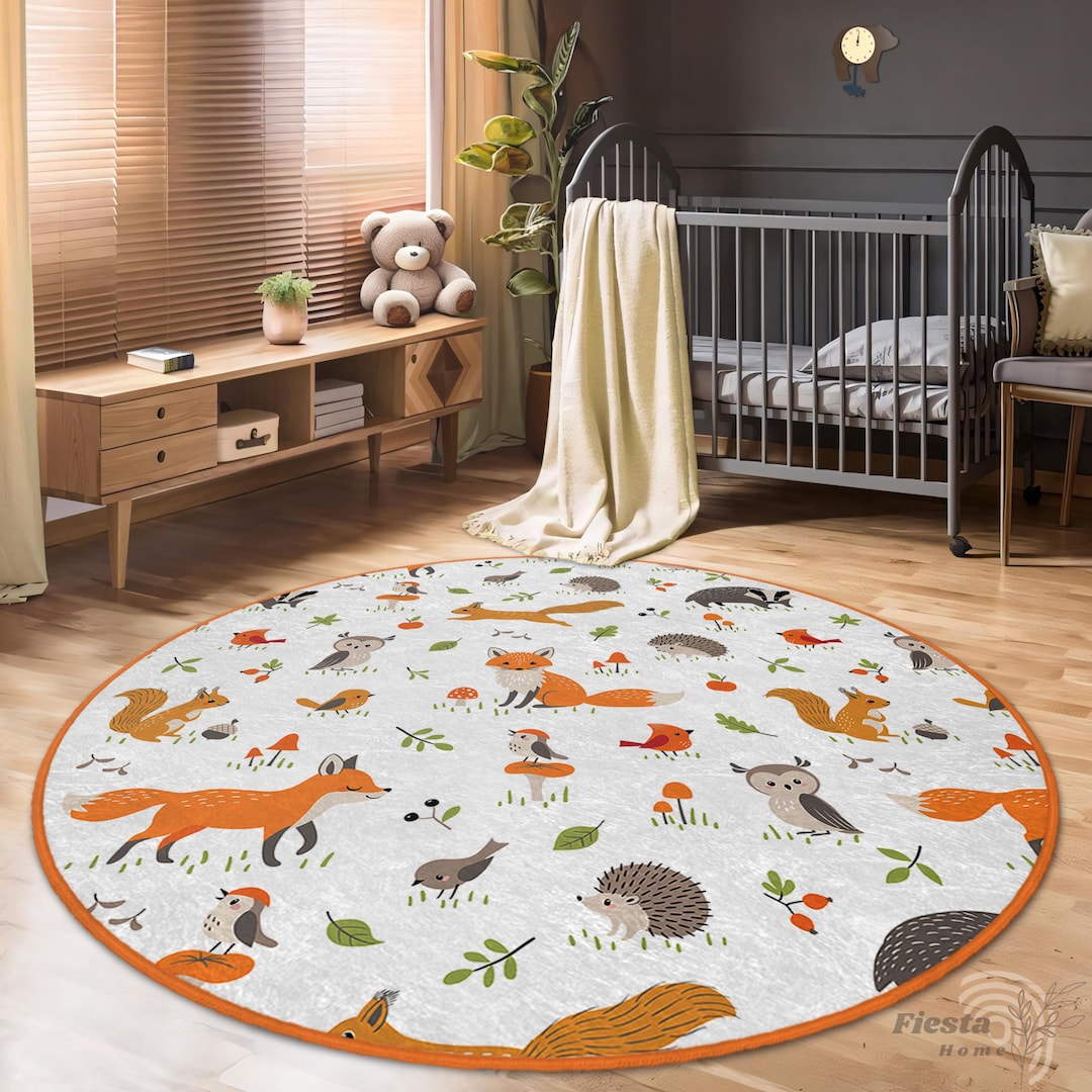 Forest Animals Baby Room Rug, Little Woodland Animals Nursery Carpet ...