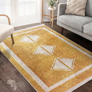 Geometric Area Rug, Triangle Pattern Non-slip Carpet, Yellow Living ...