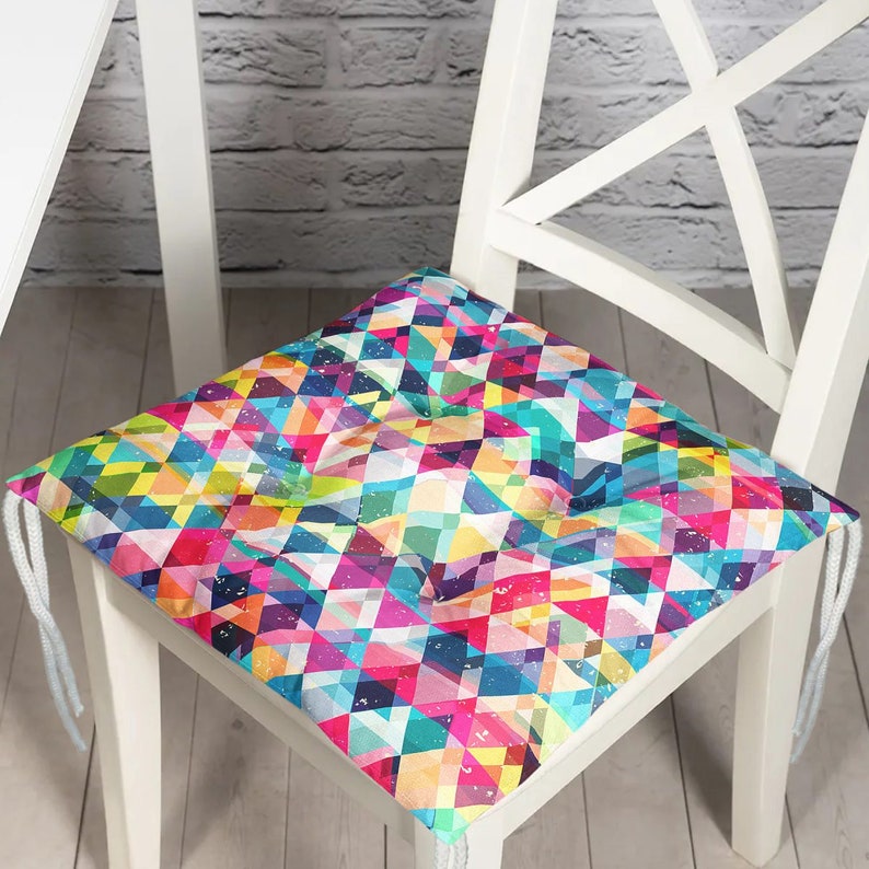 Outdoor Chair Cushions: Multicolored Triangle Design - Soft & Secure - Etsy