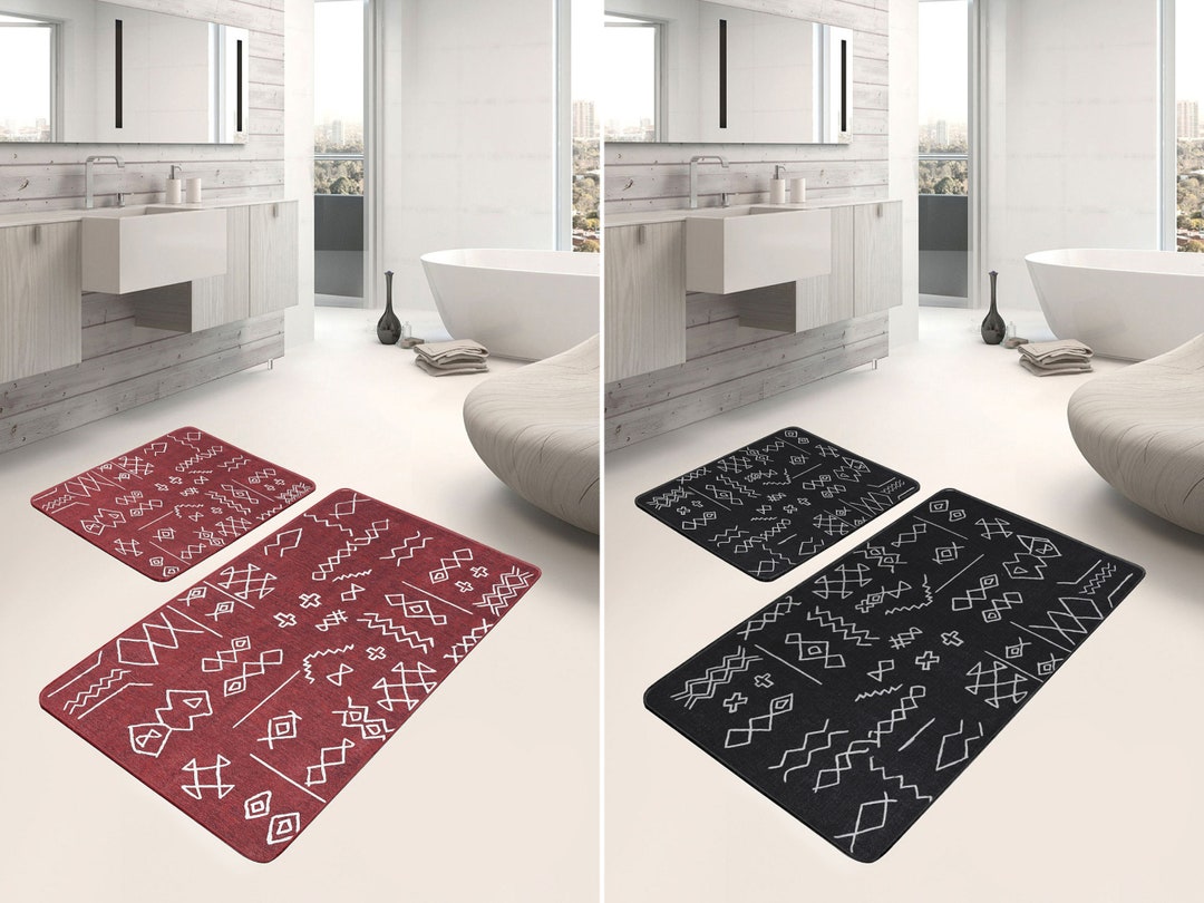 Ethnic Bath Mat, Navajo Style Bathroom Rug, Non Slip Bath Rug, Black ...