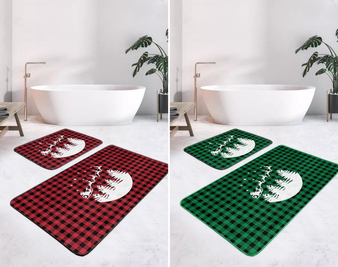 Red Black Check Sledge Bath Mat 2 Pcs Set, Christmas Bathroom Design ...