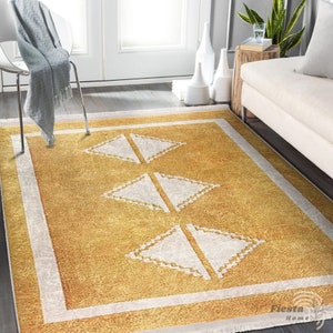Geometric Area Rug, Triangle Pattern Non-slip Carpet, Yellow Living ...