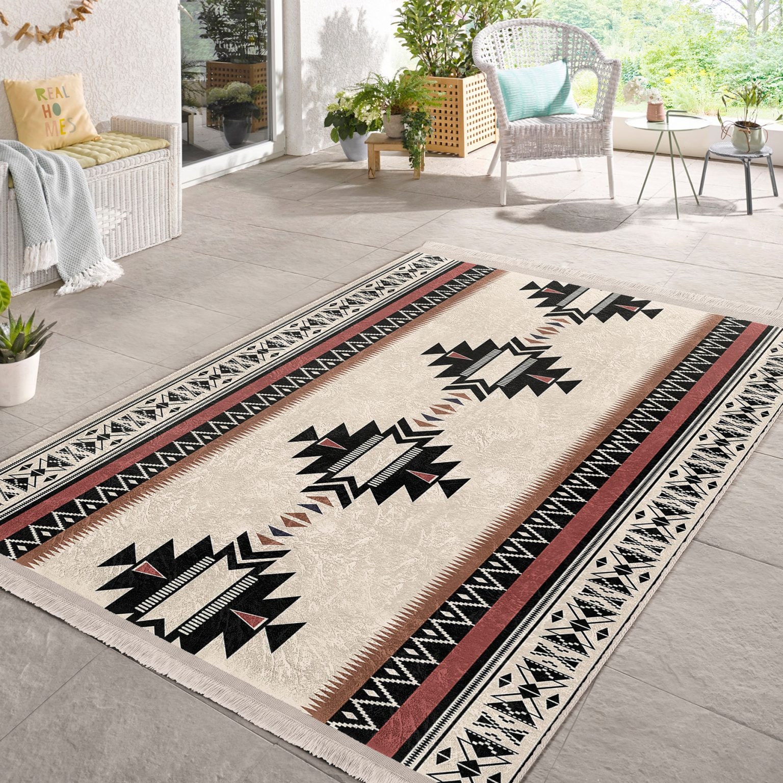 Ethnic Area Rug, Aztec Print Anti-slip Carpet, Native American Style ...