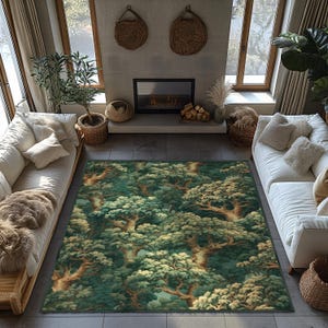 Green Forest Theme Rugs, Nature Inspired Living Room Rug, Anti-slip ...