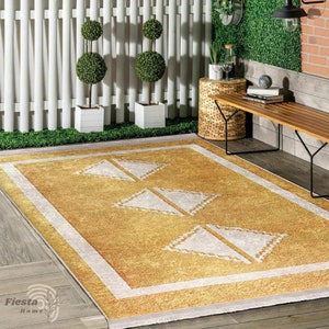 Geometric Area Rug, Triangle Pattern Non-slip Carpet, Yellow Living ...
