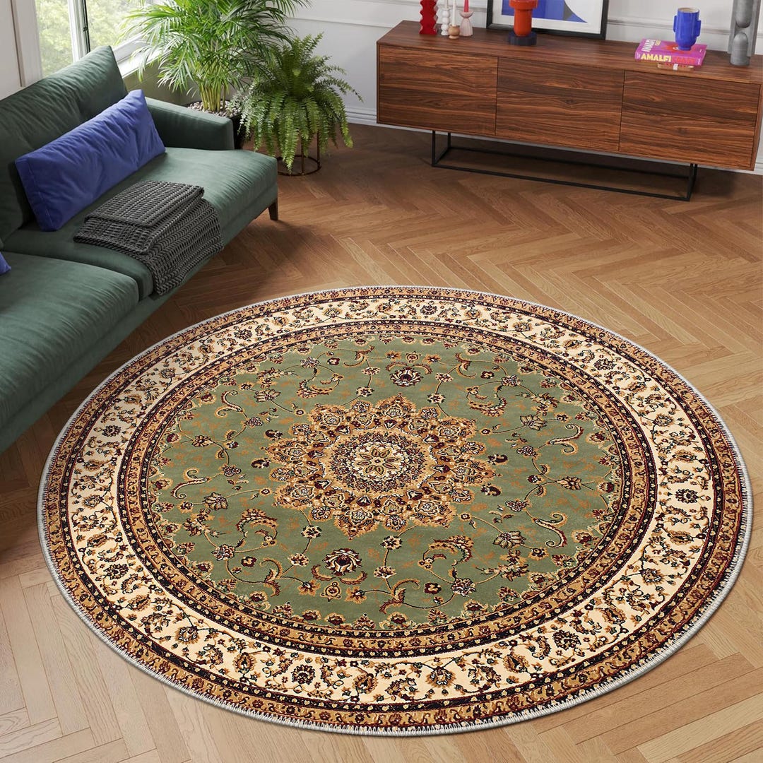 Round Cottagecore Rug: Ethnic Medallion Design (machine Washable) - Etsy