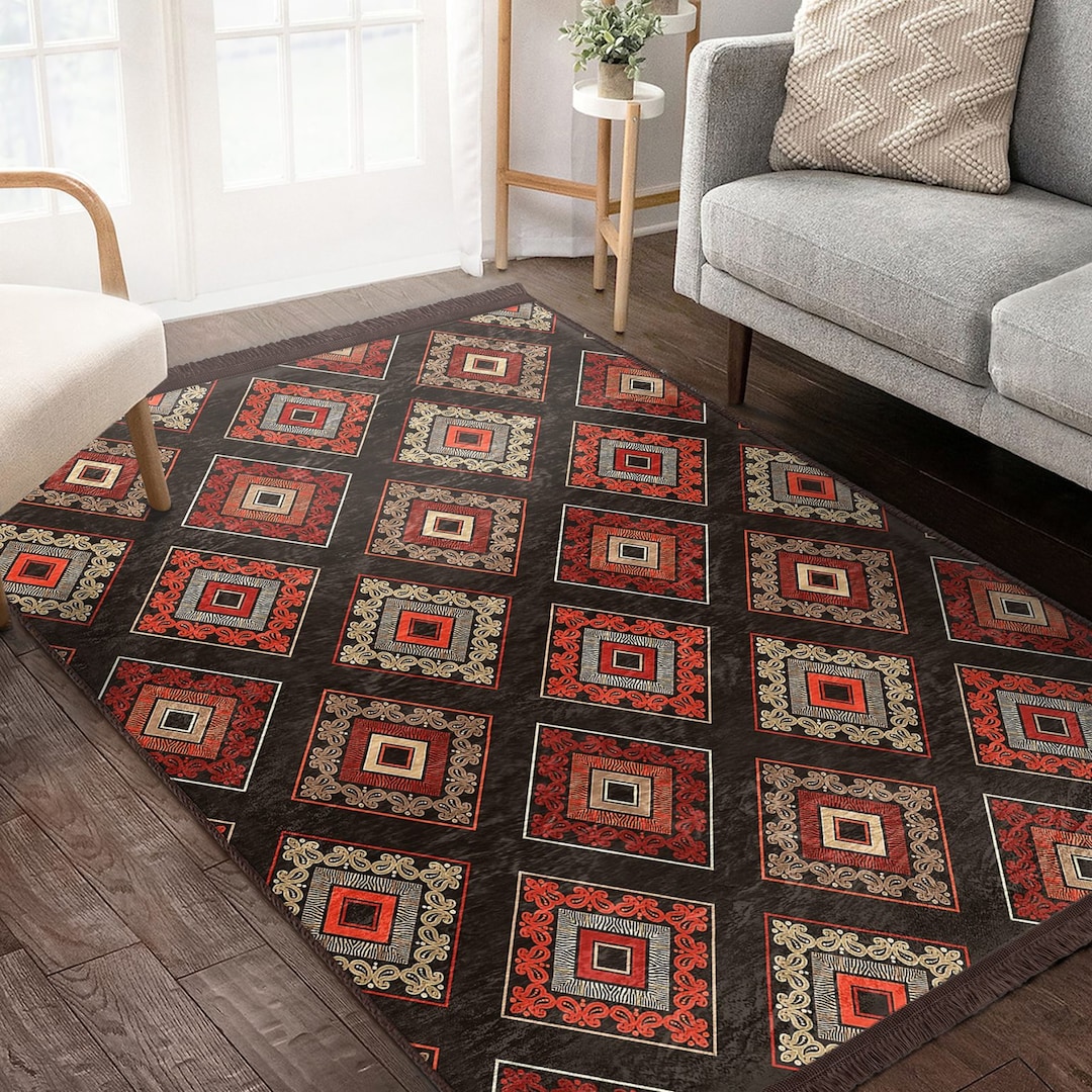 Ethnic Area Rug, Kilim Pattern Anti-slip Carpet, Traditional Dining ...