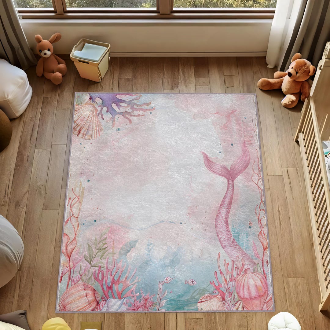 Mermaid Area Rug, Pastel Nautical Theme, Plush Velvet (multiple Sizes ...