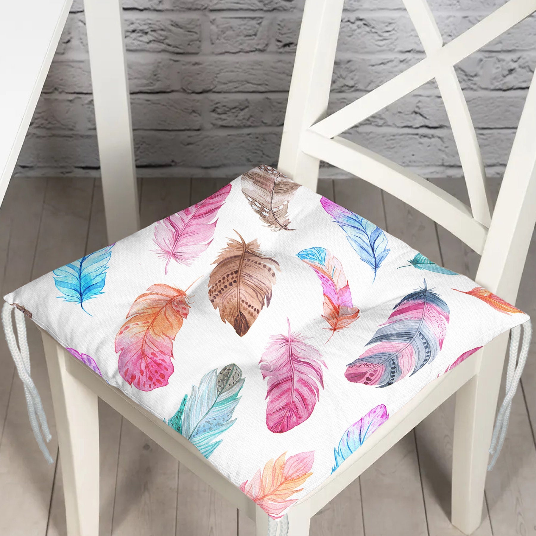 Splashy Feather Puffy Chair Cushion, Colorful Feather Design Cushion ...