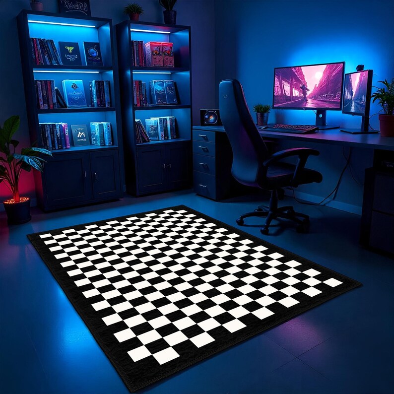 Checkered Area Rug: Black & White Checks Pattern, Soft Velvet - Etsy