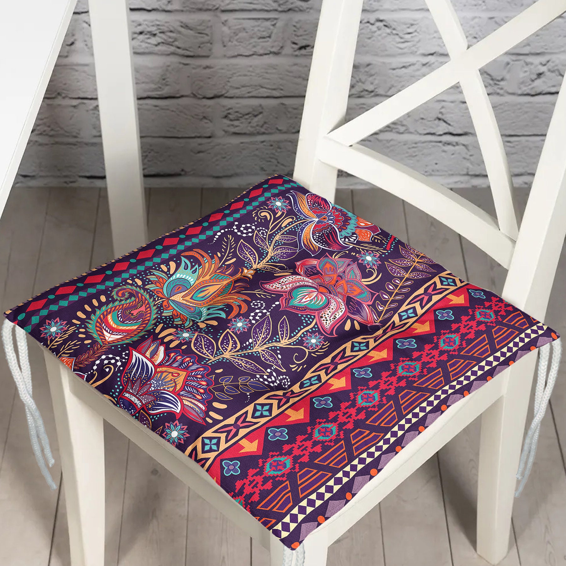 Ethnic Pattern Chair Pads Bohemian Chair Cushion With Ties - Etsy