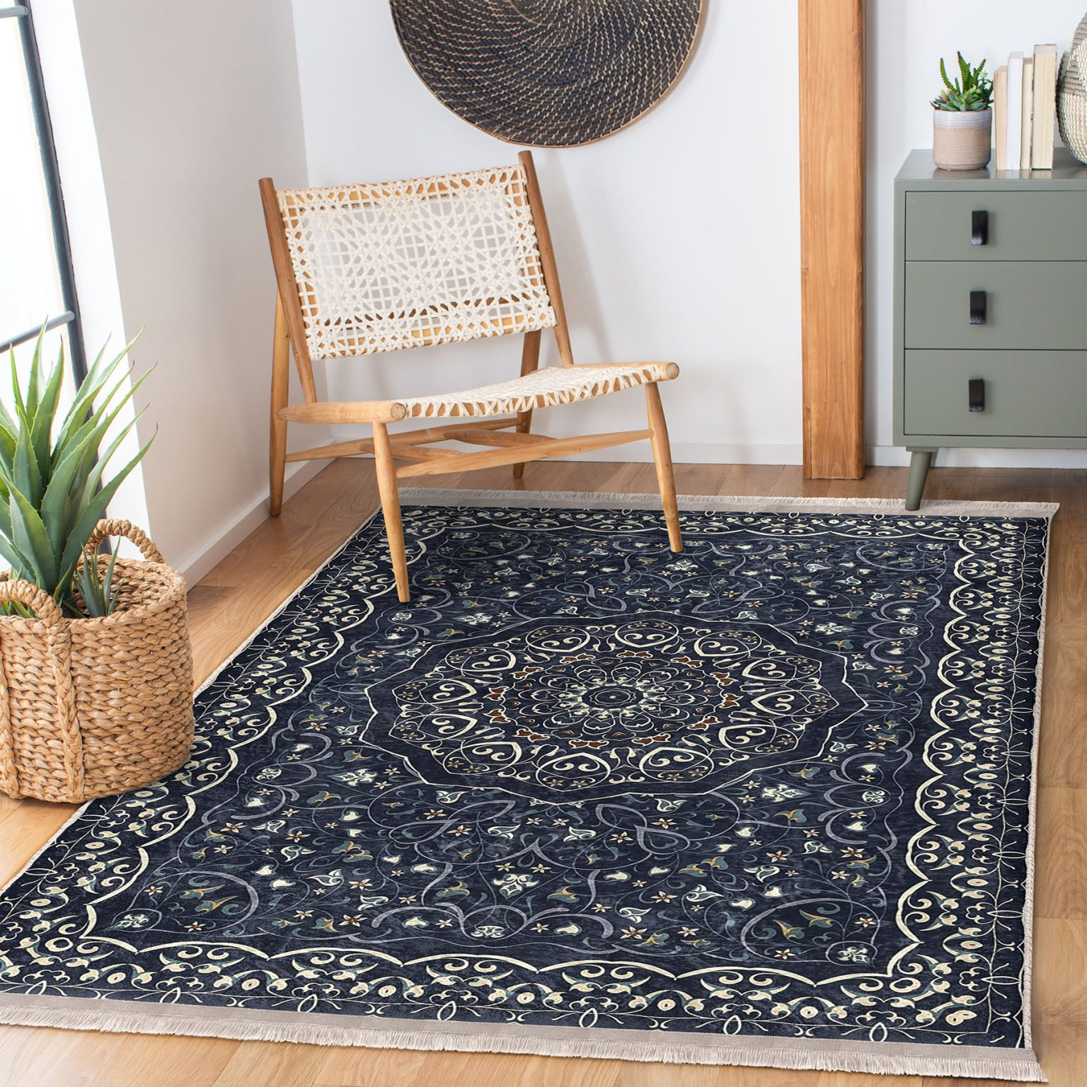 Oriental Area Rug, Blue Persian Style Rug, Medallion Design Non-slip ...
