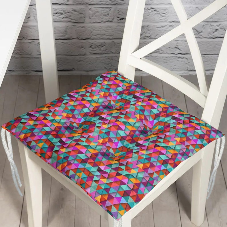 Outdoor Chair Cushions: Multicolored Triangle Design - Soft & Secure - Etsy