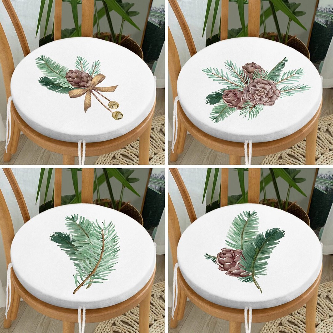Pine Cone Pattern Round Chair Cushions With Ties, Pine Tree Branches ...