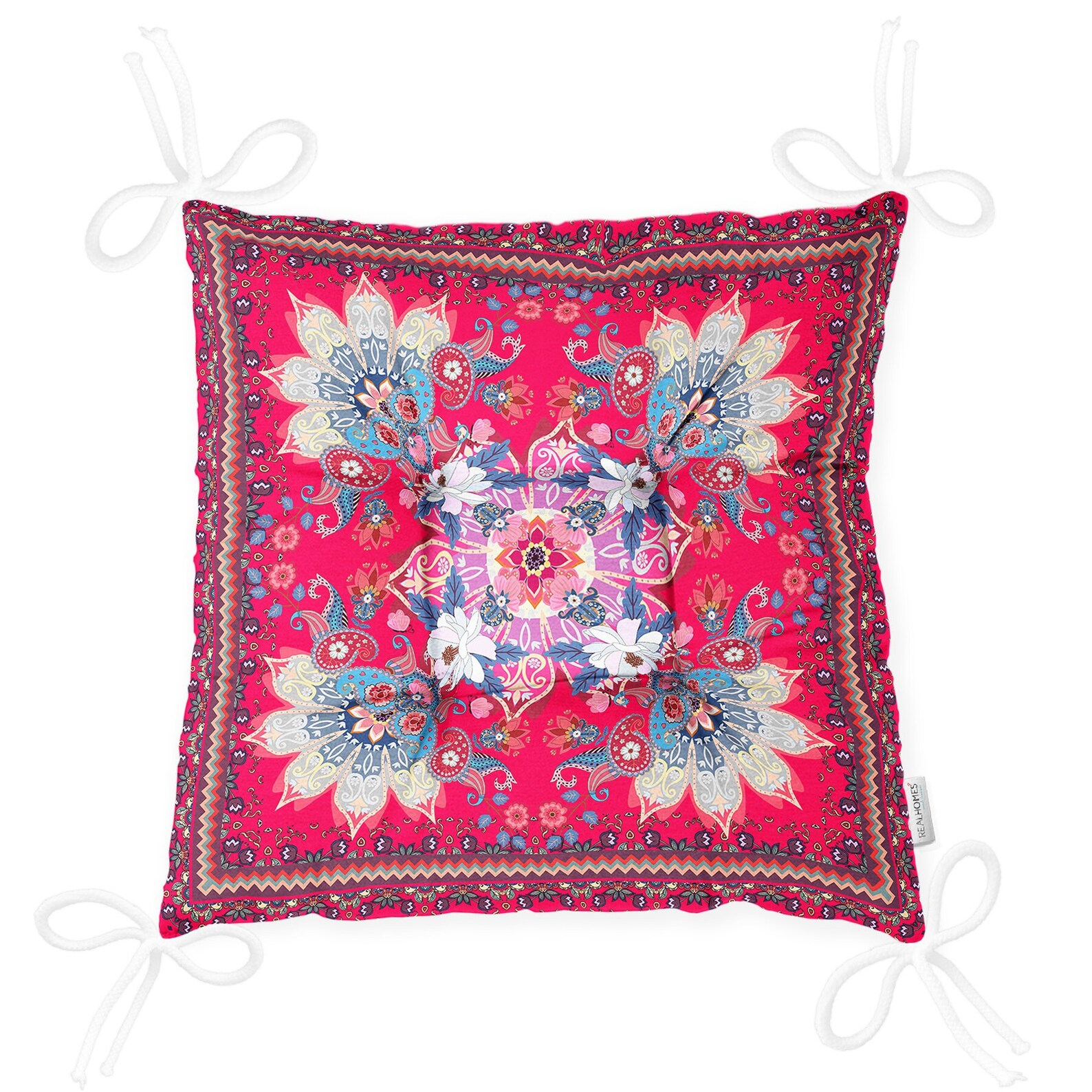 Boho Seat Cushion: Ethnic Pink Design With Ties (dining or Outdoor) - Etsy