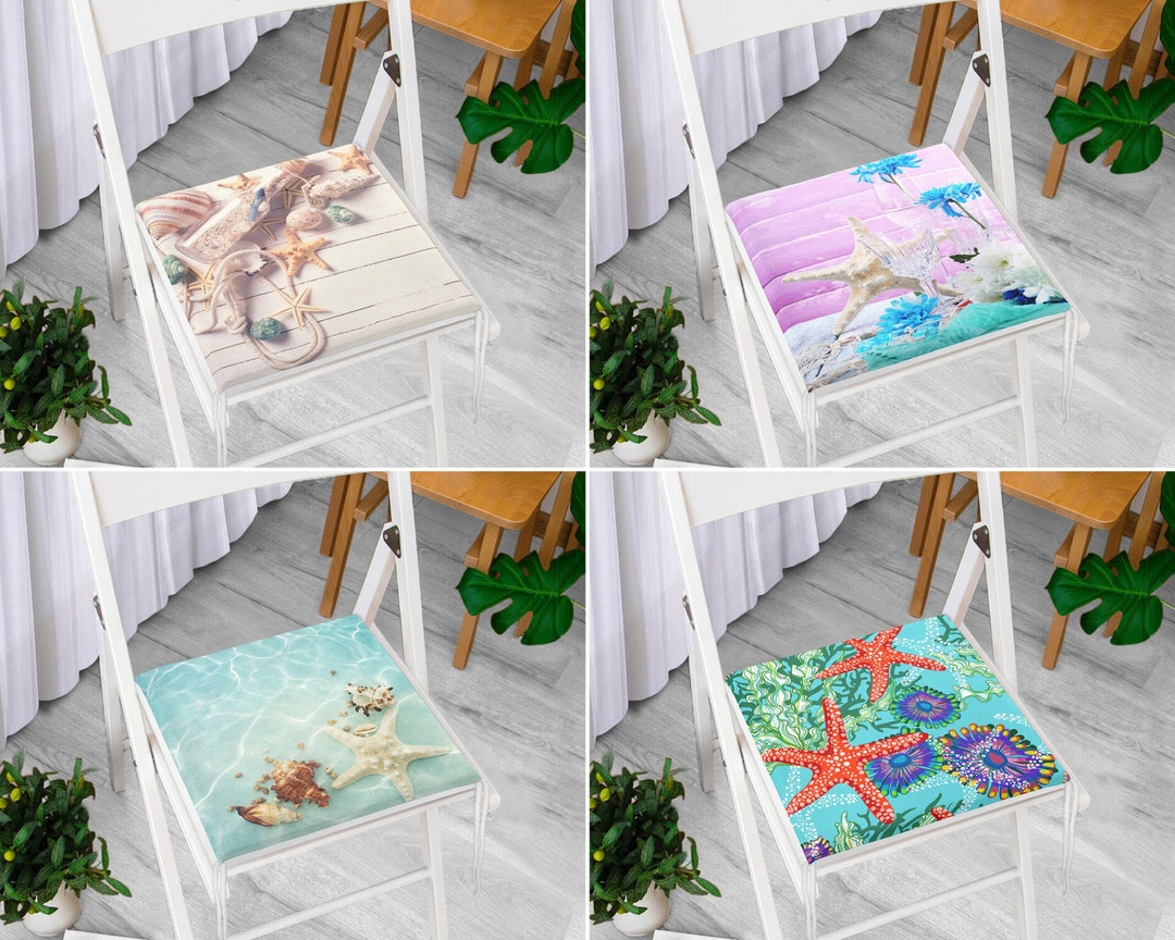 Starfish Theme Chair Cushion With Ties, Nautical Outdoor Seat Cushion ...