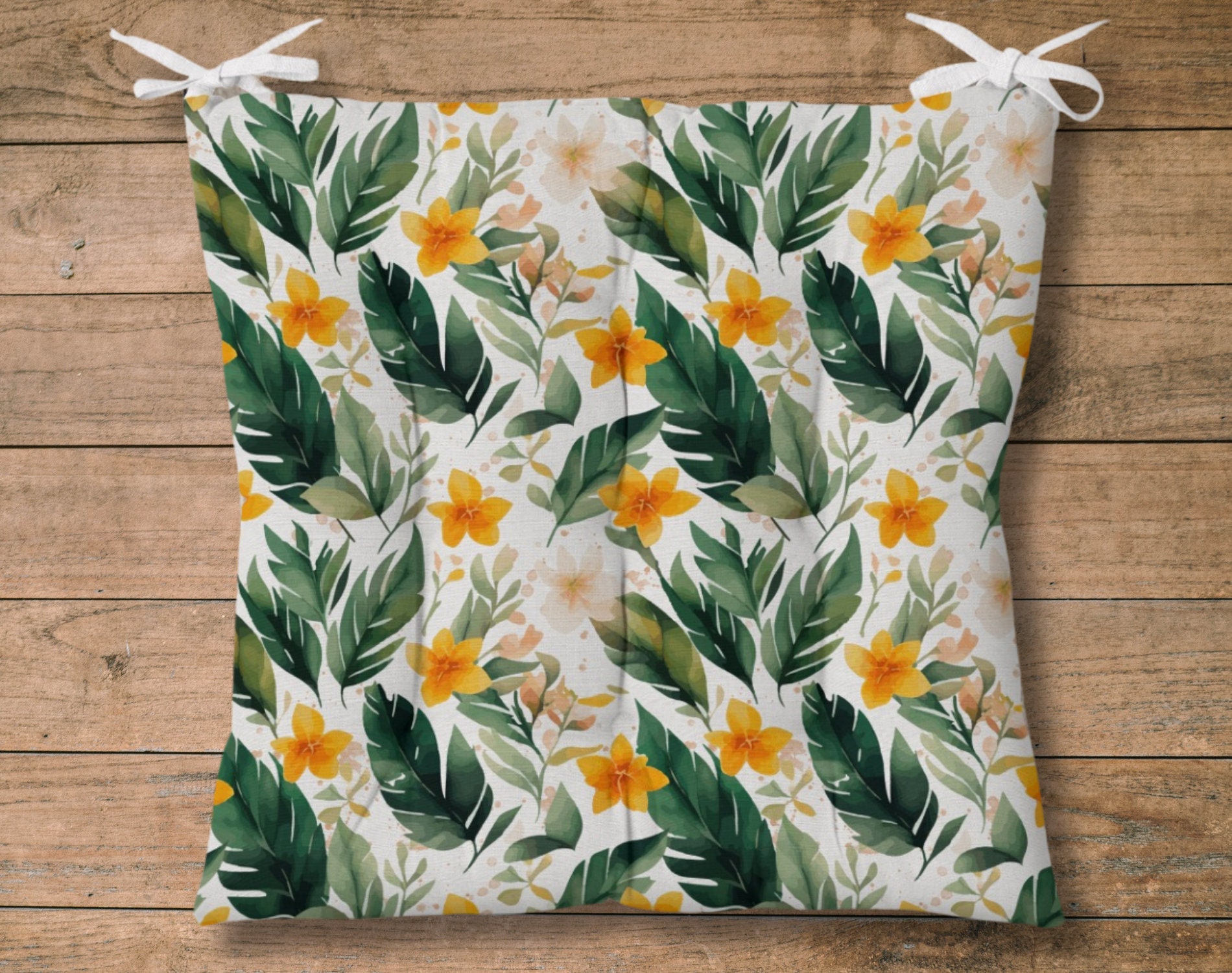 Farmhouse Design Chair Cushion, Rustic Floral Puffy Seat Cushion ...