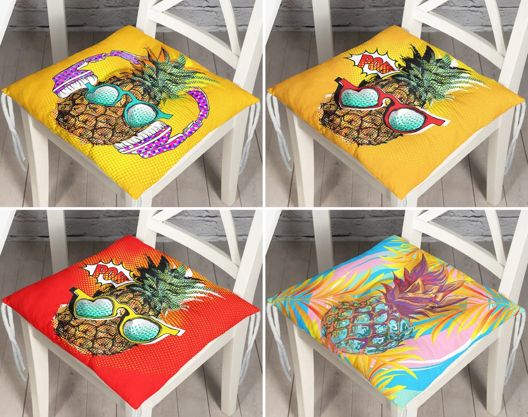 Pineapple With Glasses Puffy Seat Pads, Tropic Fruit Seat Cushion ...