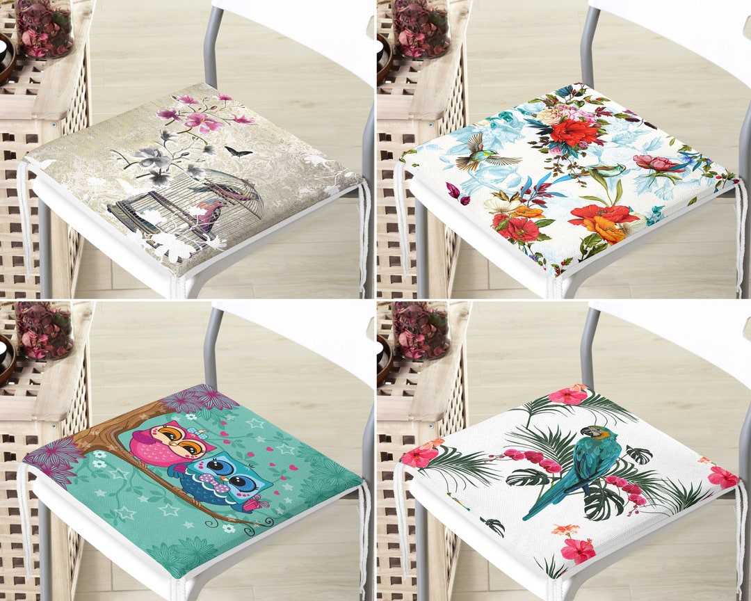 Stylish Colorful Flowers & Birds Chair Cushion, Pigeon Outdoor Chair ...