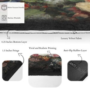 Black Rug With Flower, Pink Roses Non Slip Carpet, Stylish Washable ...