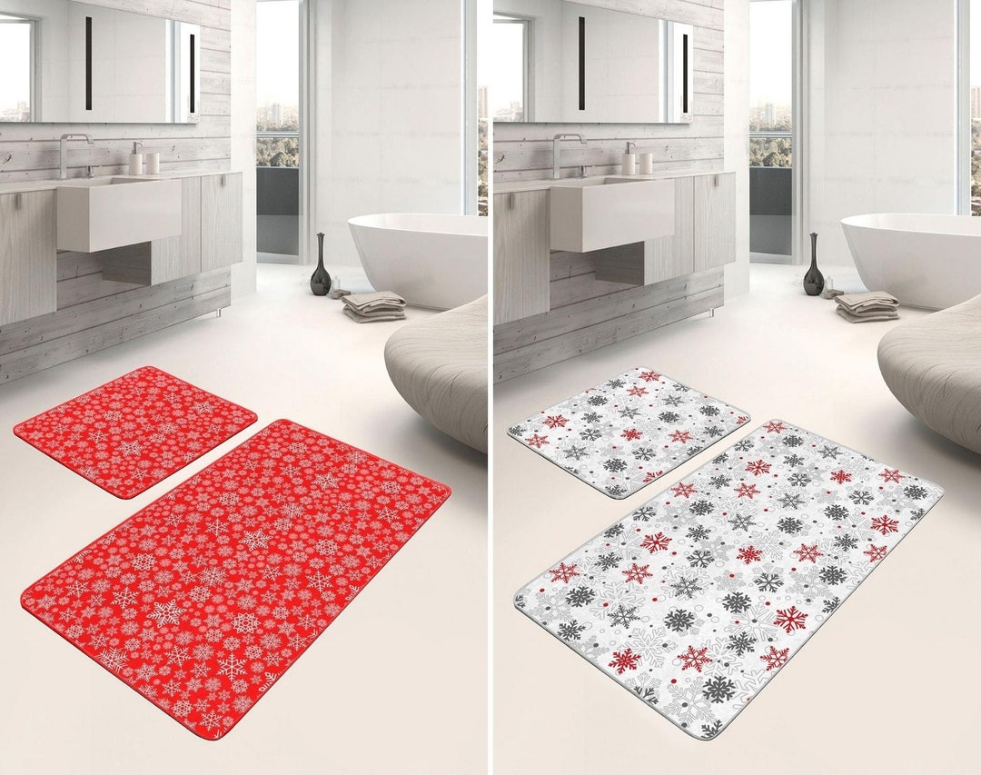 Christmas Snowflake Bath Mat 2 Pcs Set, Happy New Year Bathroom Decor ...