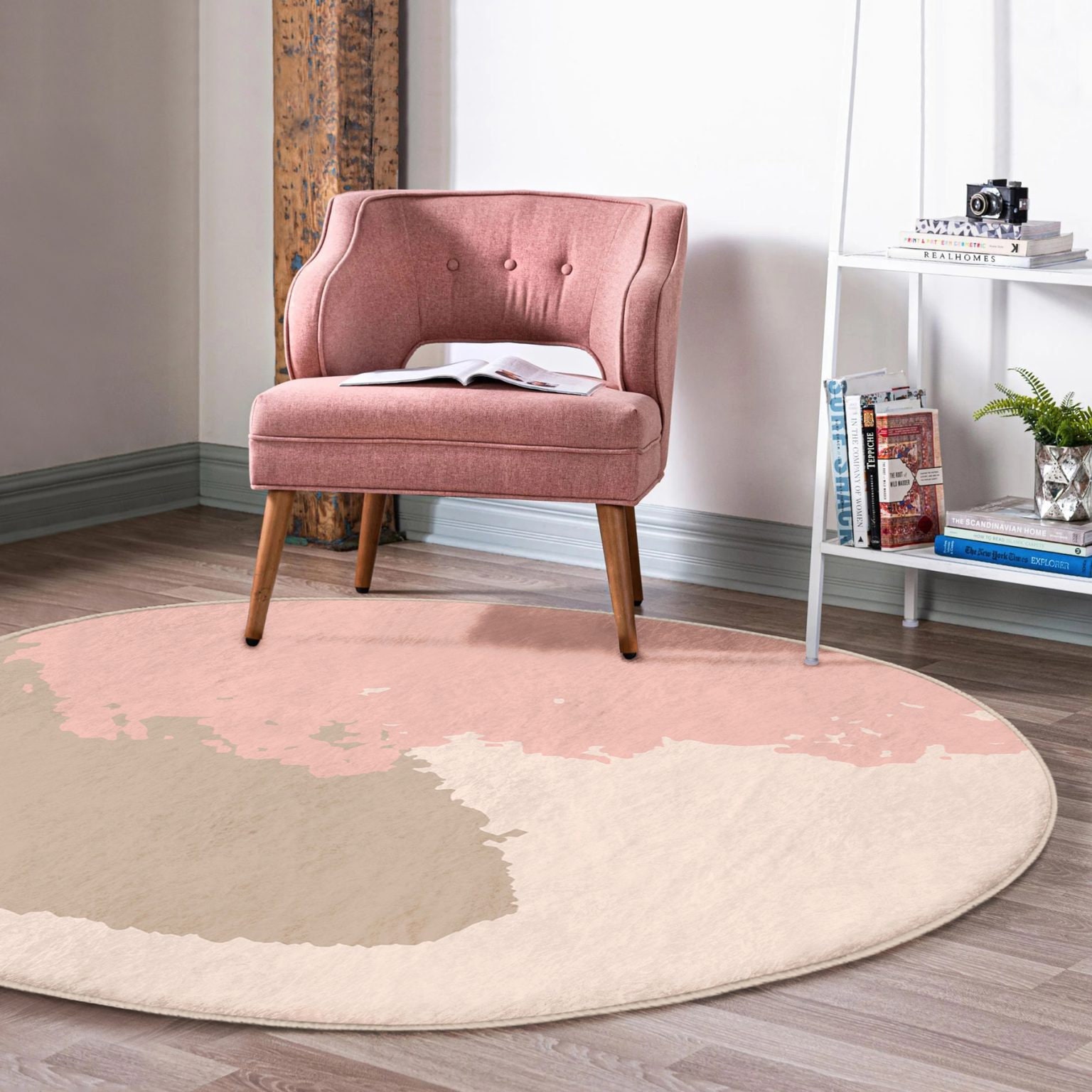 Modern Style Round Rug, Non Slip Pink Circle Rug, Decorative Round ...