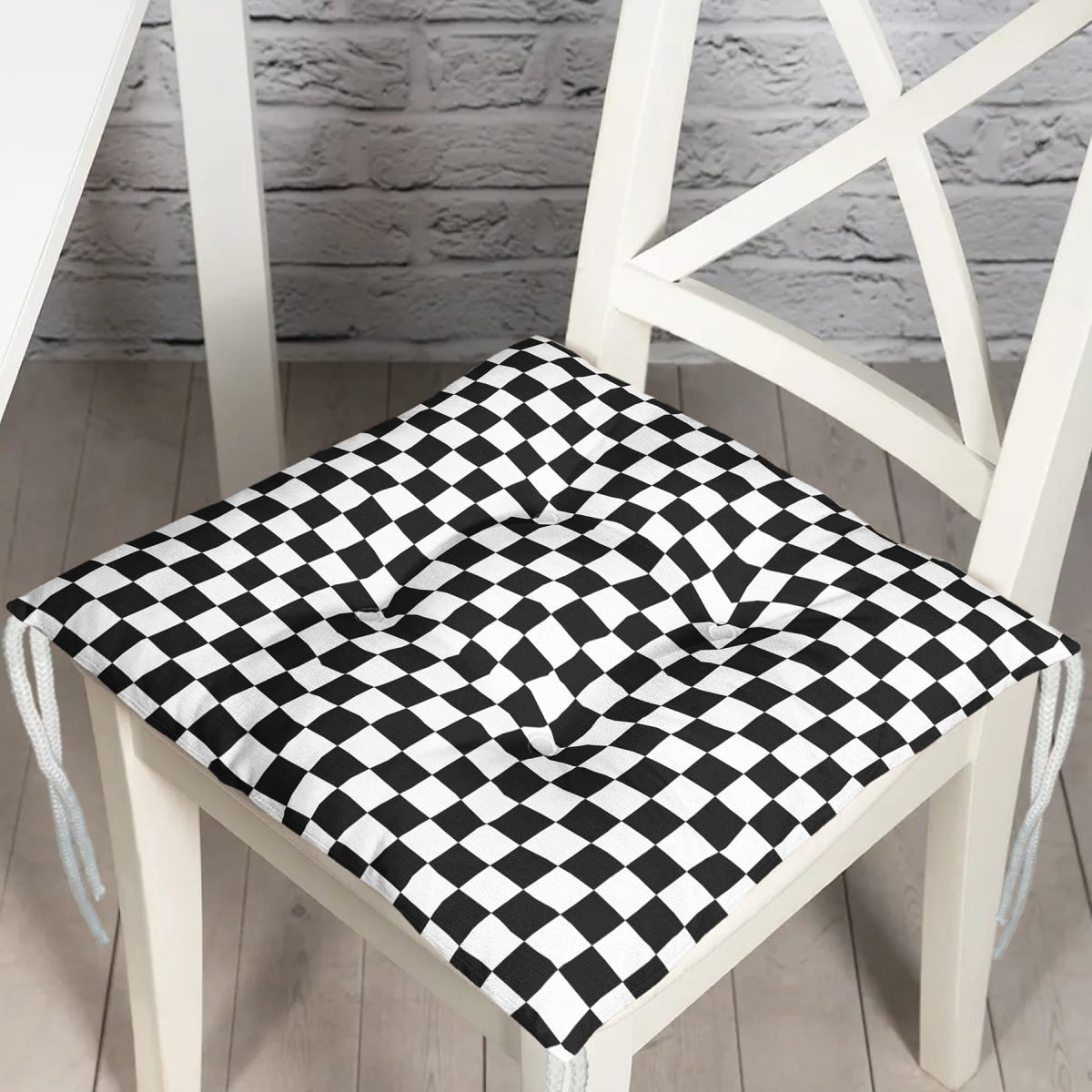 Scandinavian White Black Chair Pad, Monochromatic Seat Pads, Aztec ...