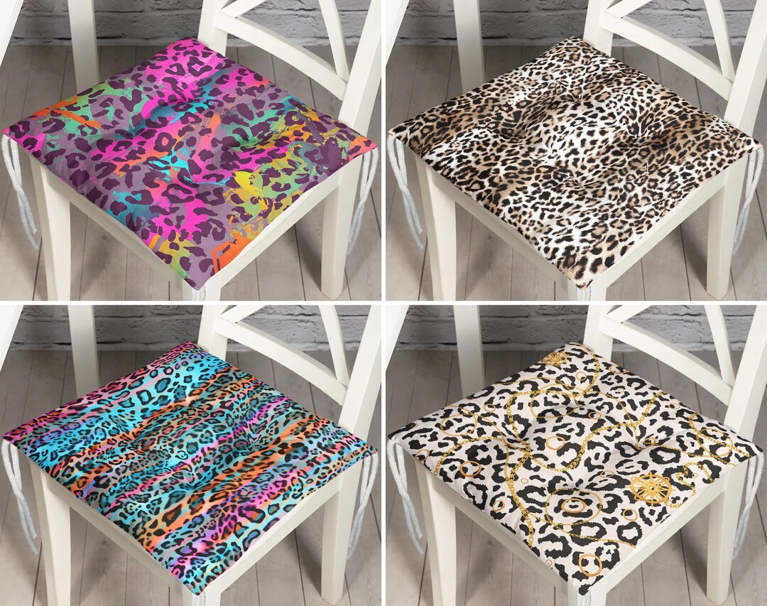 Leopard Print Chair Pads: Soft Memory Foam, Ties for Secure Fit - Etsy