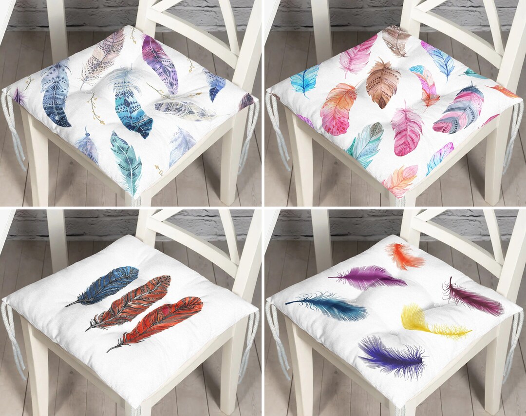 Splashy Feather Puffy Chair Cushion, Colorful Feather Design Cushion ...