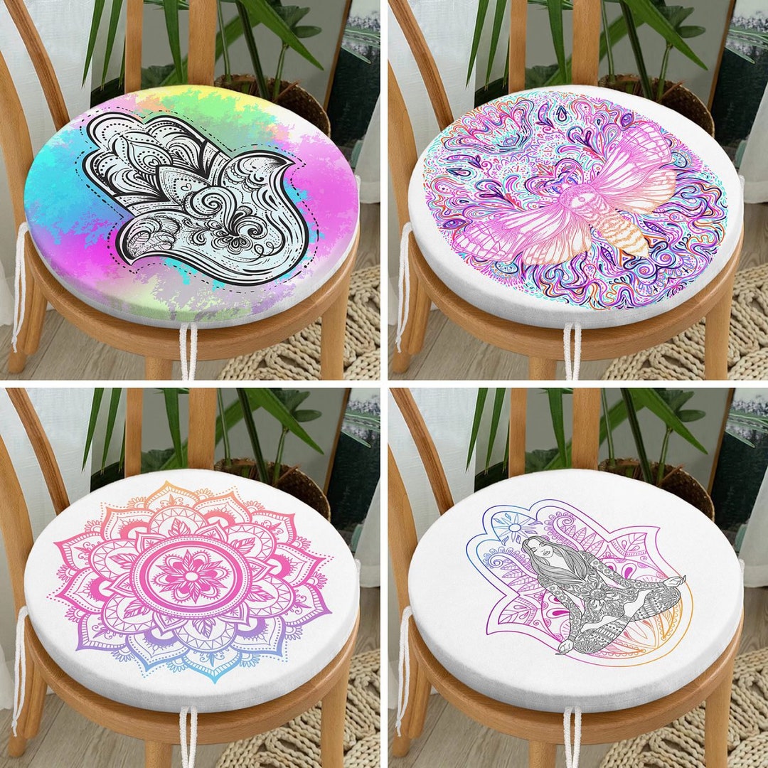 Hamsa Hand of Fatima Design Round Chair Pads With Ties, Buddhist ...