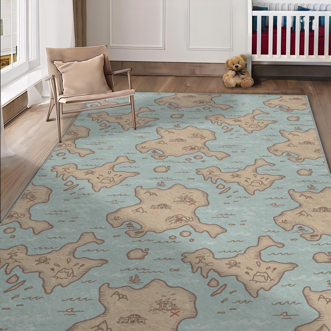 Treasure Map Kids Room Rug, Anti-slip Treasure Island Rug, Pirate ...