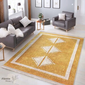 Geometric Area Rug, Triangle Pattern Non-slip Carpet, Yellow Living ...