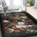 Black Rug With Flower, Pink Roses Non Slip Carpet, Stylish Washable ...