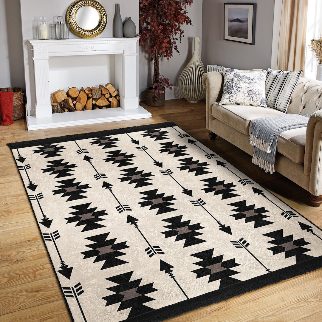 Aztec Print Area Rugs, Southwestern Arrow Anti-slip Carpet, Cream ...
