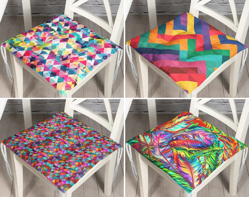 Outdoor Chair Cushions: Multicolored Triangle Design - Soft & Secure - Etsy
