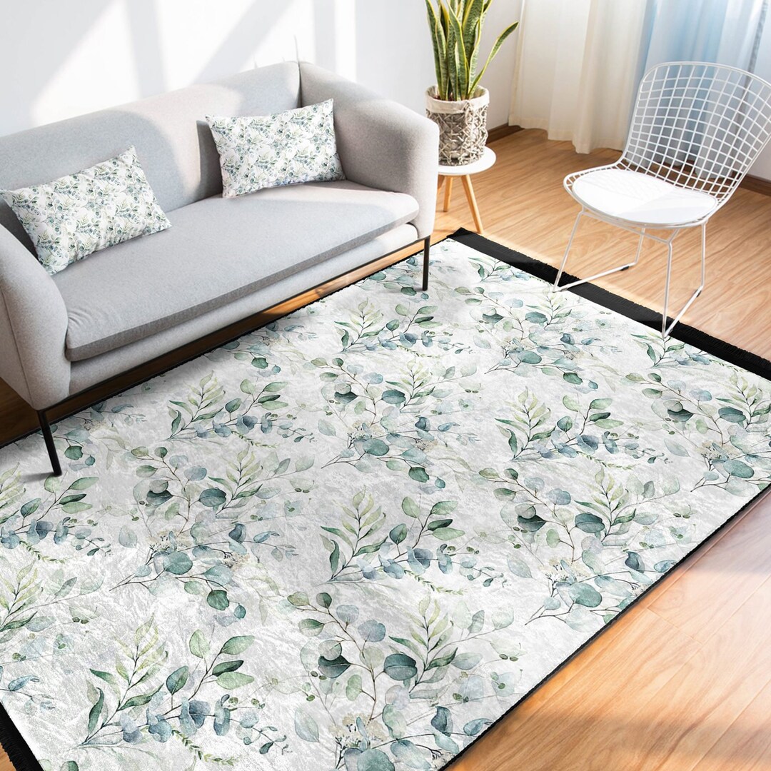 Tropical Area Rugs, Non-slip Green Leaves Rugs, Watercolor Living Room ...