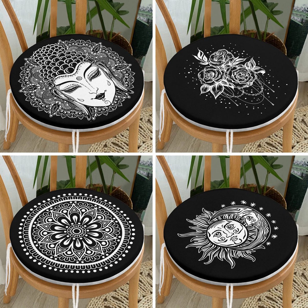 Beautiful Buddha Face Design Round Chair Pads With Ties, Buddhist ...