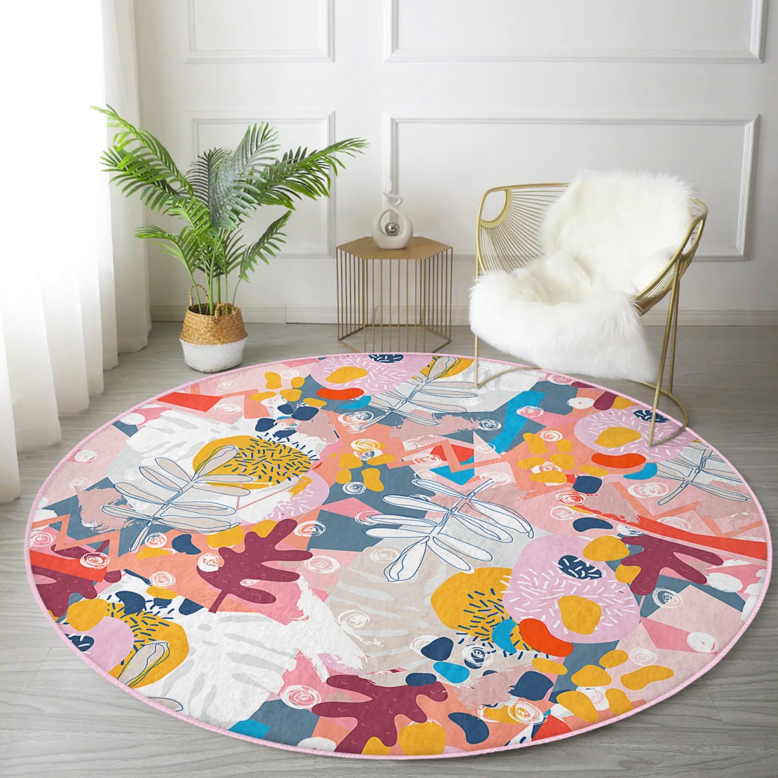 Multicolor Round Rug Abstract Floral Circle Rug Non Slip - Etsy