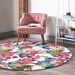 Watercolor Floral Round Rug, Non Slip Colorful Flowers Circle Rugs ...
