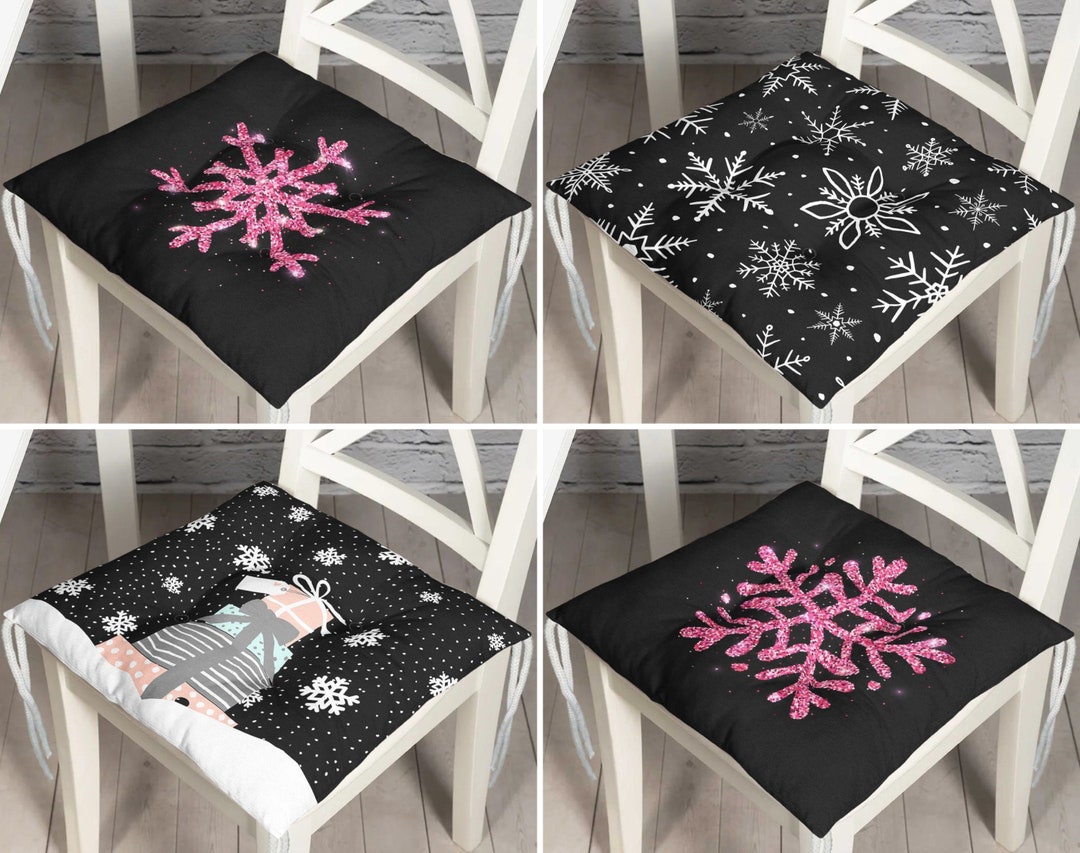 Xmas Snowflake Chair Cushions, Christmas Puffy Seat Pad, Black Pink ...