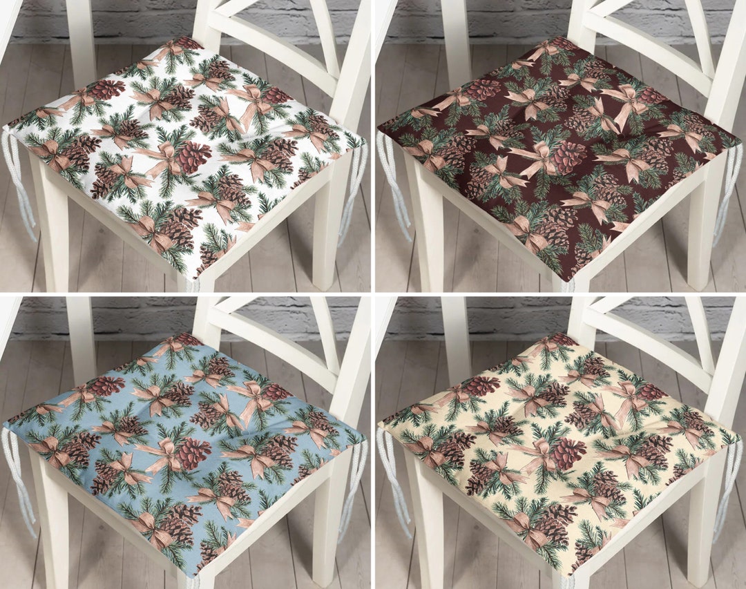 Winter Pine Branch Chair Pads - Soft, Tied Seat Cushions - Etsy